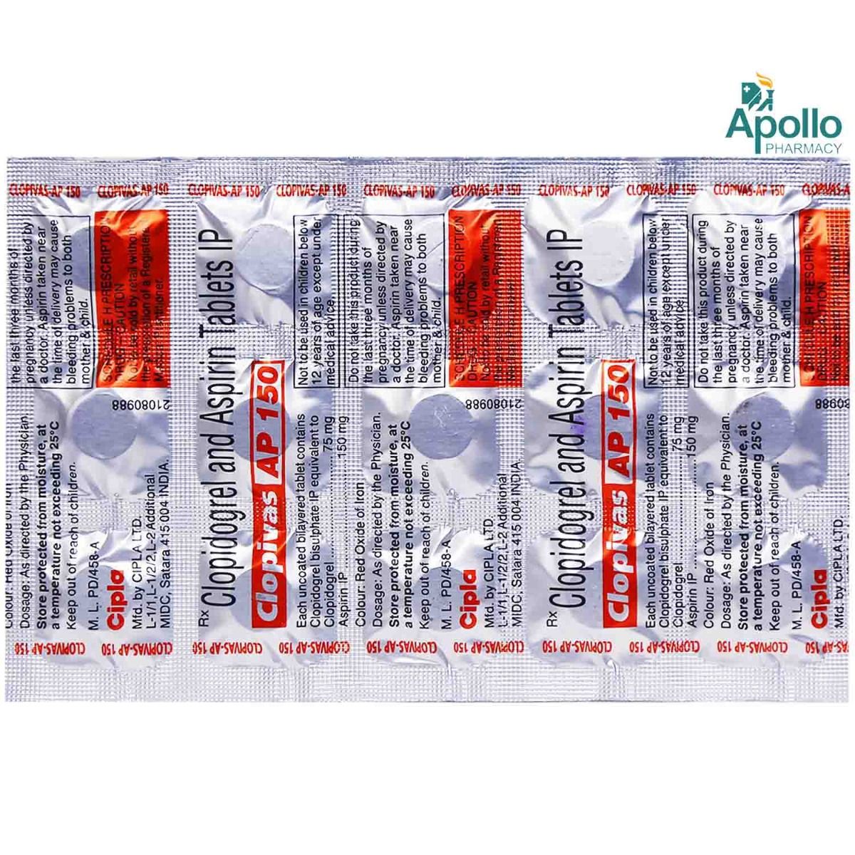 Clopivas AP 150 Tablet 15's Price, Uses, Side Effects, Composition ...