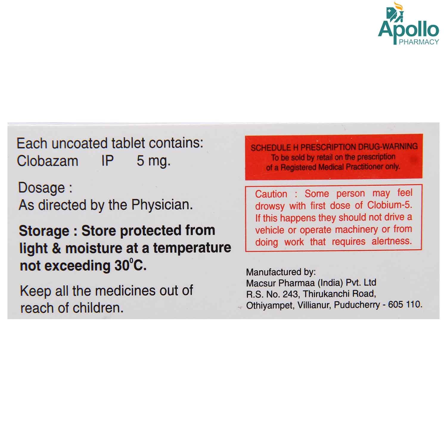 Clobium 5 mg Tablet 10's Price, Uses, Side Effects, Composition ...