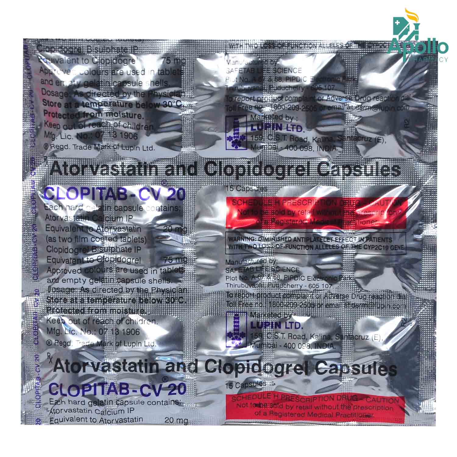 Clopitab-CV 20 Capsule | Uses, Side Effects, Price | Apollo Pharmacy