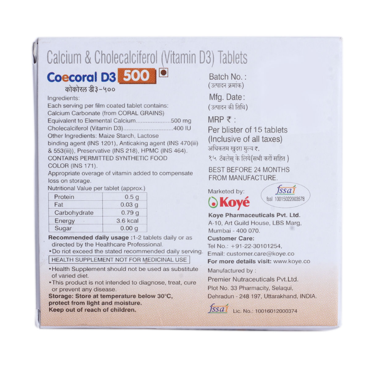 Coecoral D3 500 Tablet 15's Price, Uses, Side Effects, Composition ...