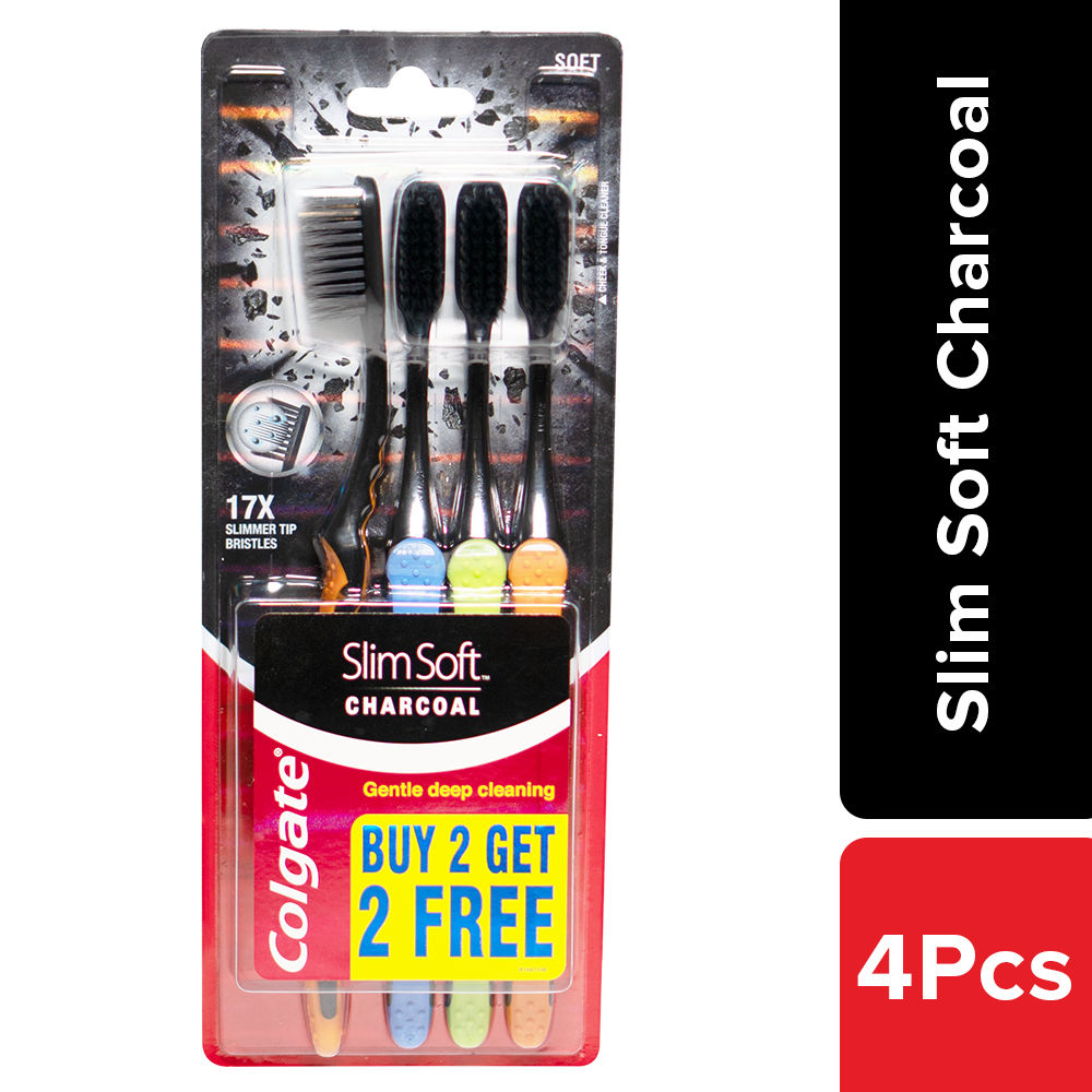 Colgate Slim Soft Charcoal Toothbrush, 4 Count (Buy 2, Get 2 Free ...
