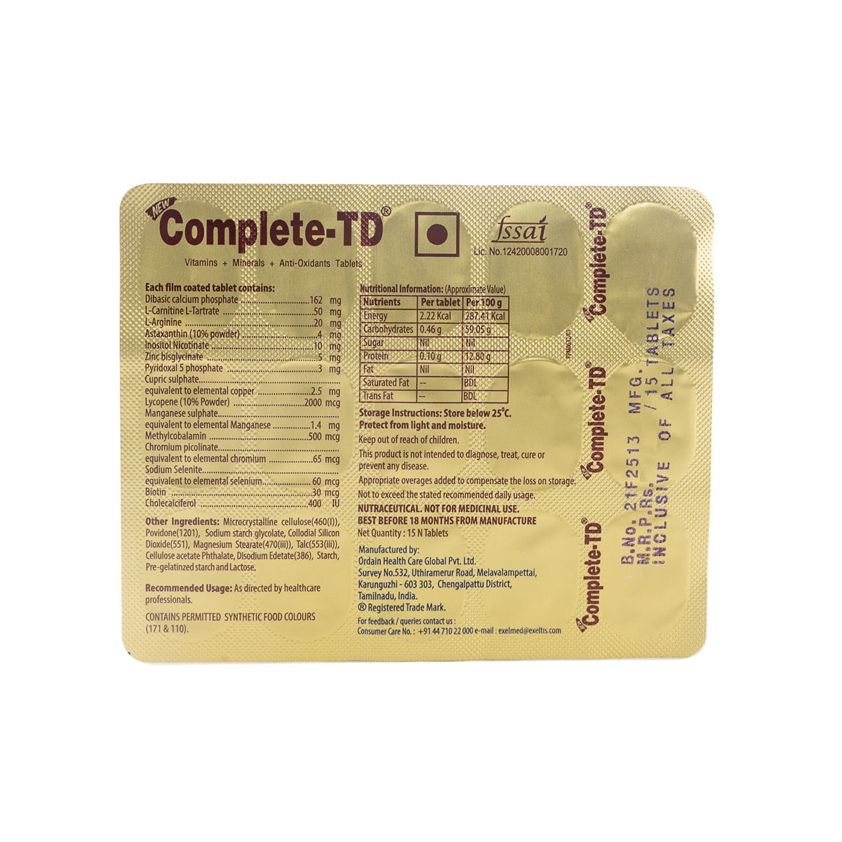 Complete TD Gold Tablet 10's Price, Uses, Side Effects, Composition ...