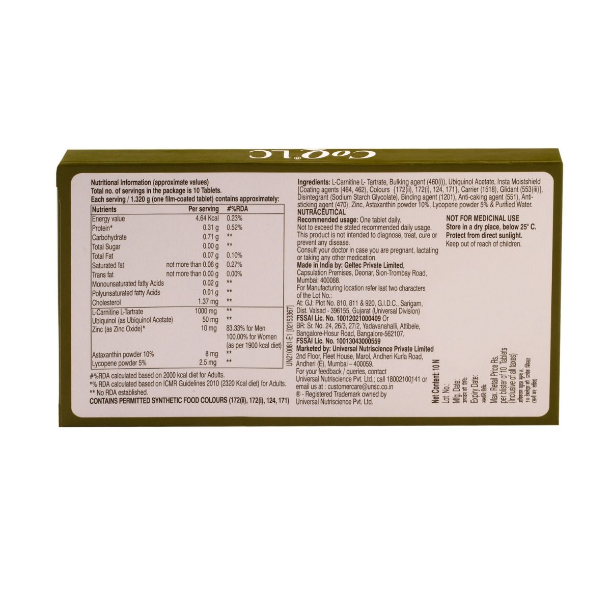 COQ 10 LC Tablet 10's Price, Uses, Side Effects, Composition - Apollo ...