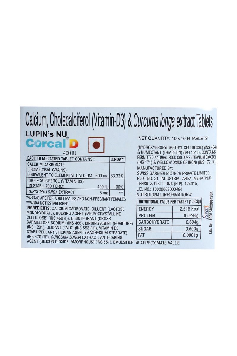 Corcal D 400IU Tablet 10's Price, Uses, Side Effects, Composition ...
