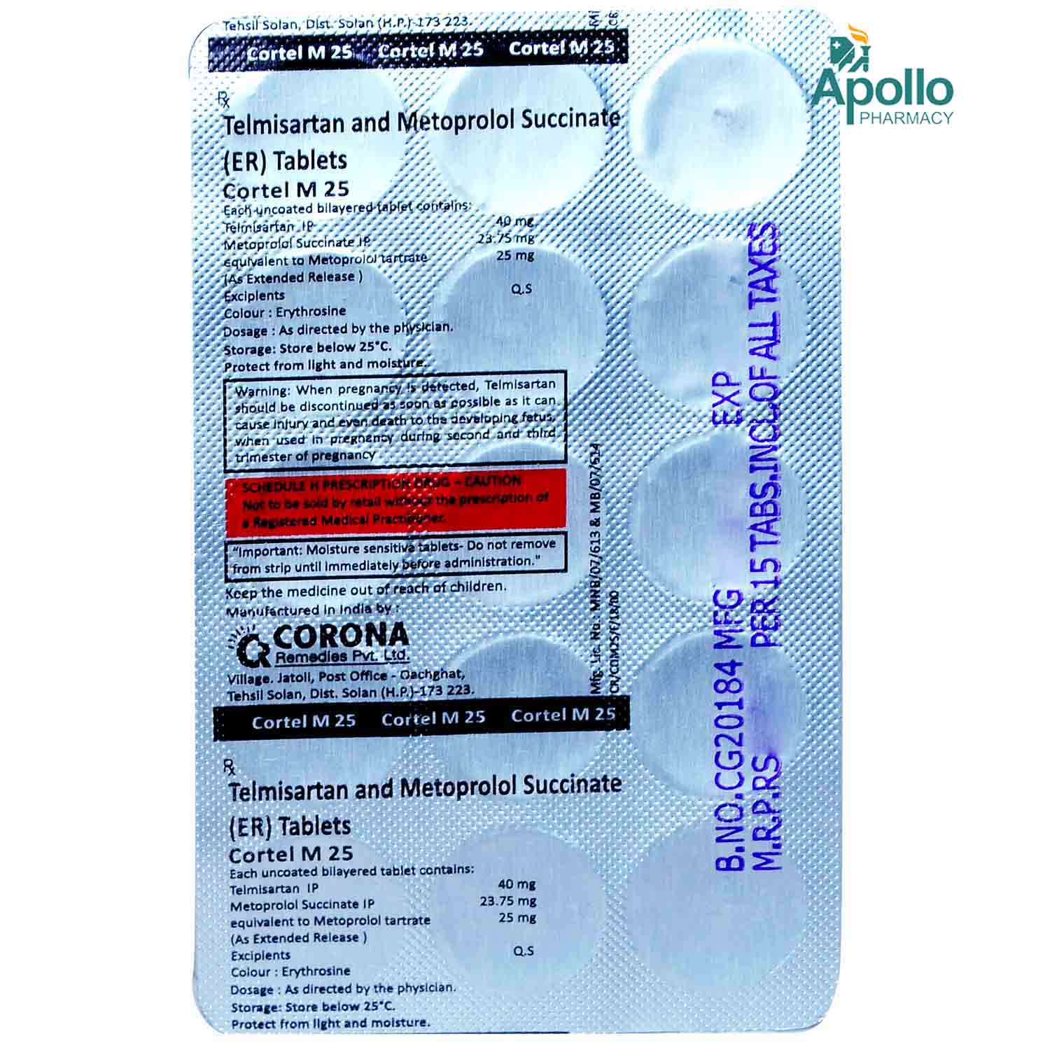 Cortel M 25 Tablet 10's Price, Uses, Side Effects, Composition - Apollo ...