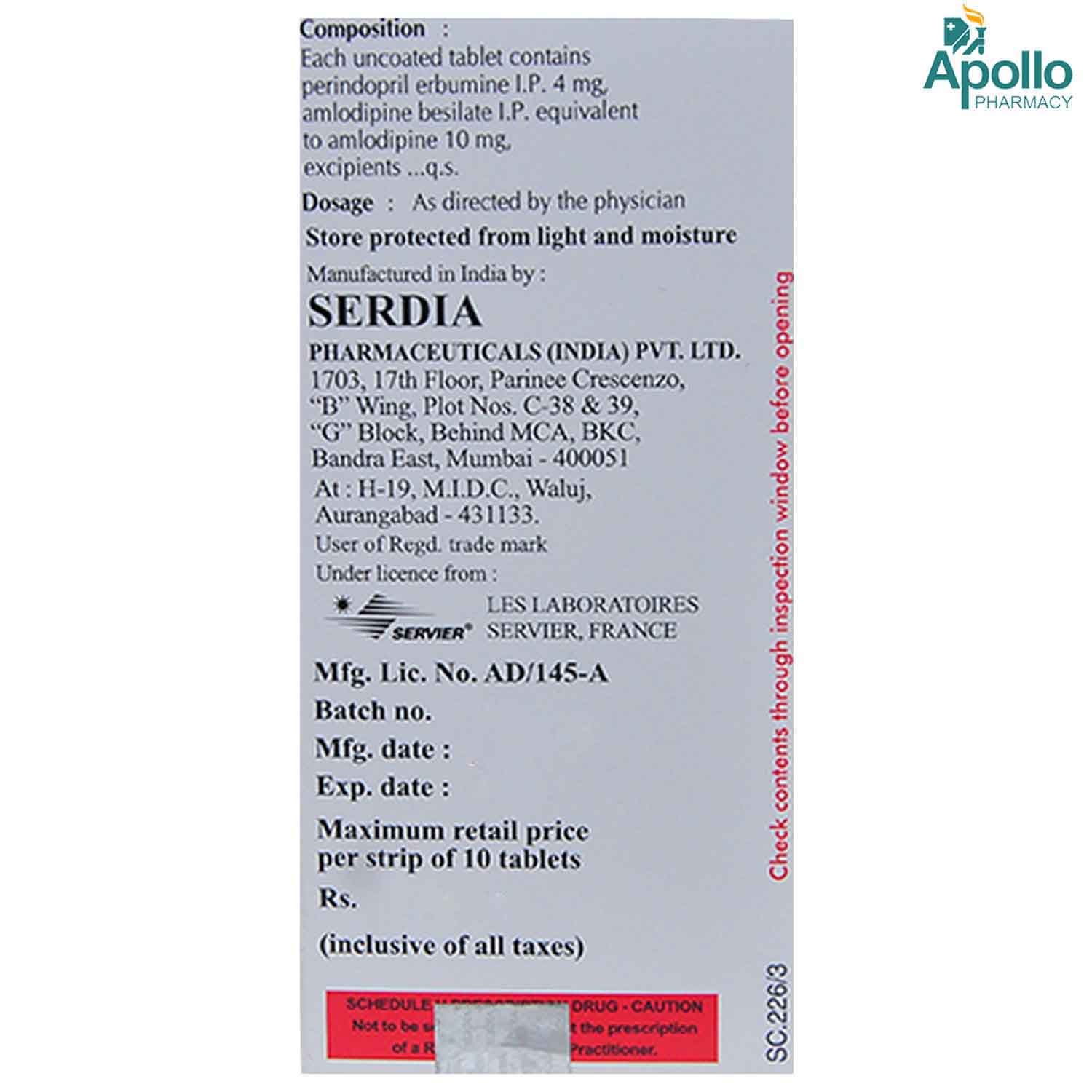 Coversyl-AM 4/10 Tablet 10's Price, Uses, Side Effects, Composition ...