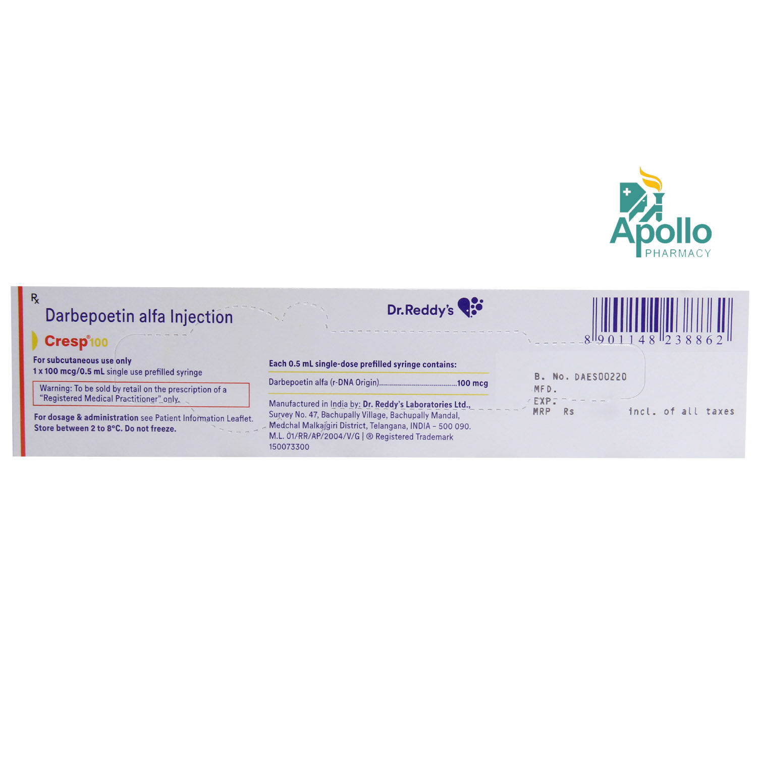 Cresp 100 mcg Injection | Uses, Side Effects, Price | Apollo Pharmacy