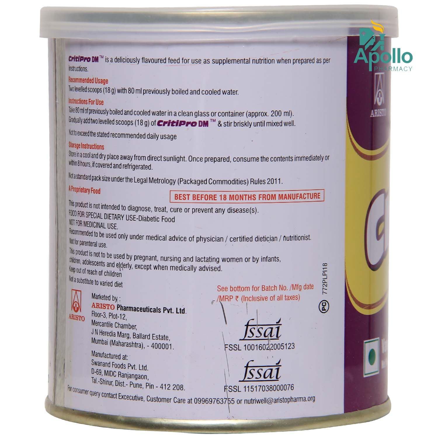 Critipro DM Vanilla Powder 180 gm Price, Uses, Side Effects ...