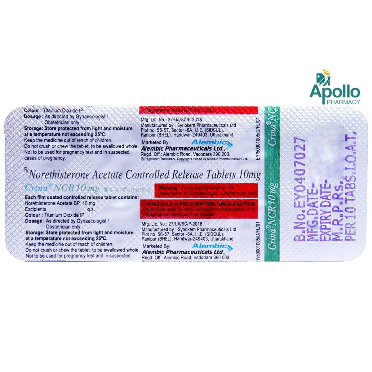 Crina-NCR 10 mg Tablet | Uses, Side Effects, Price | Apollo Pharmacy