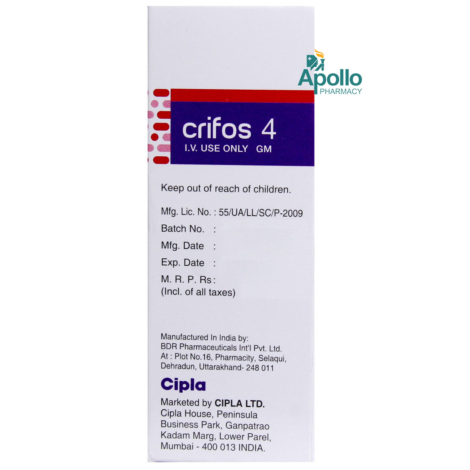 CRIFOS 4GM INJECTION Price, Uses, Side Effects, Composition - Apollo ...
