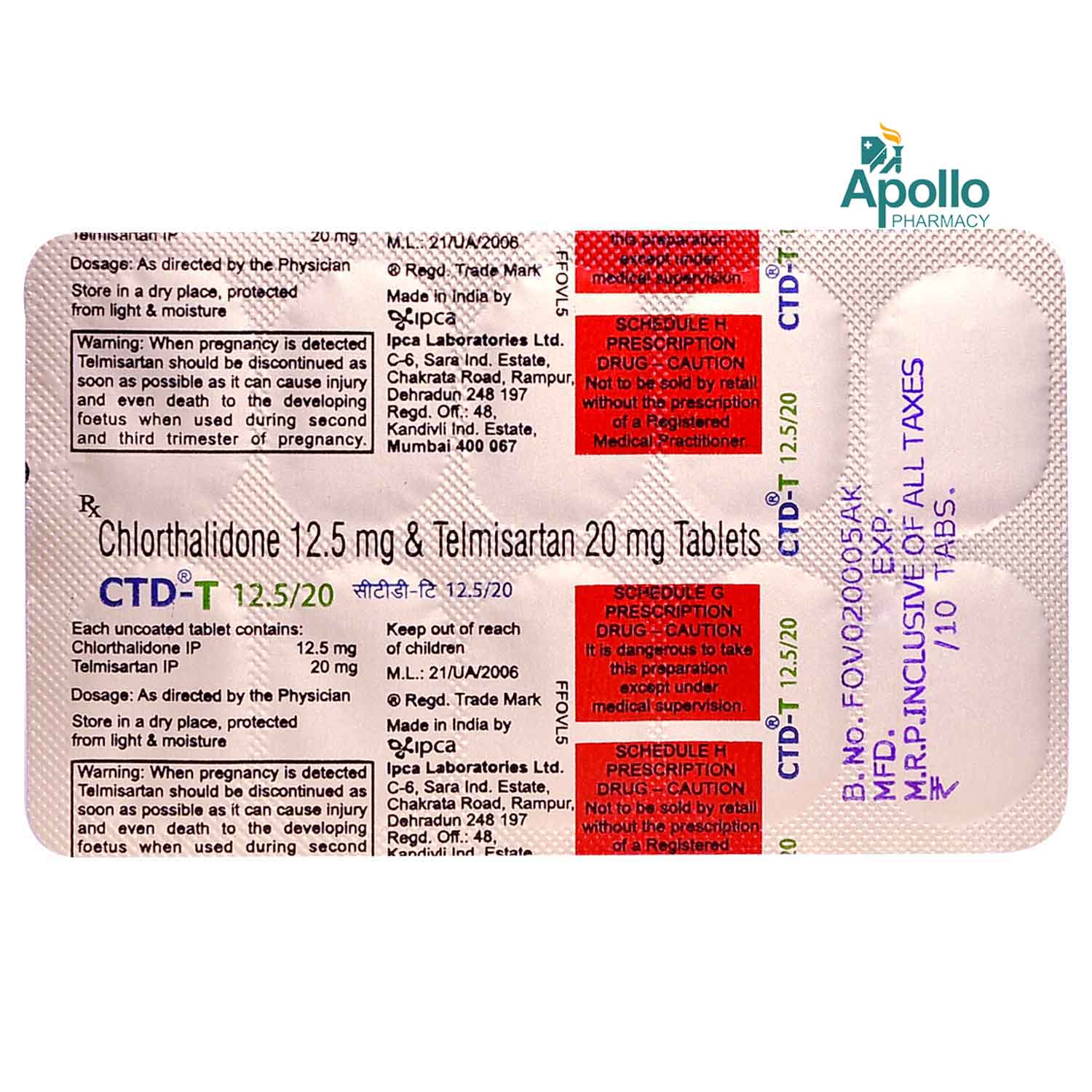 CTD-T 12.5 mg/20 mg Tablet 10's Price, Uses, Side Effects, Composition ...