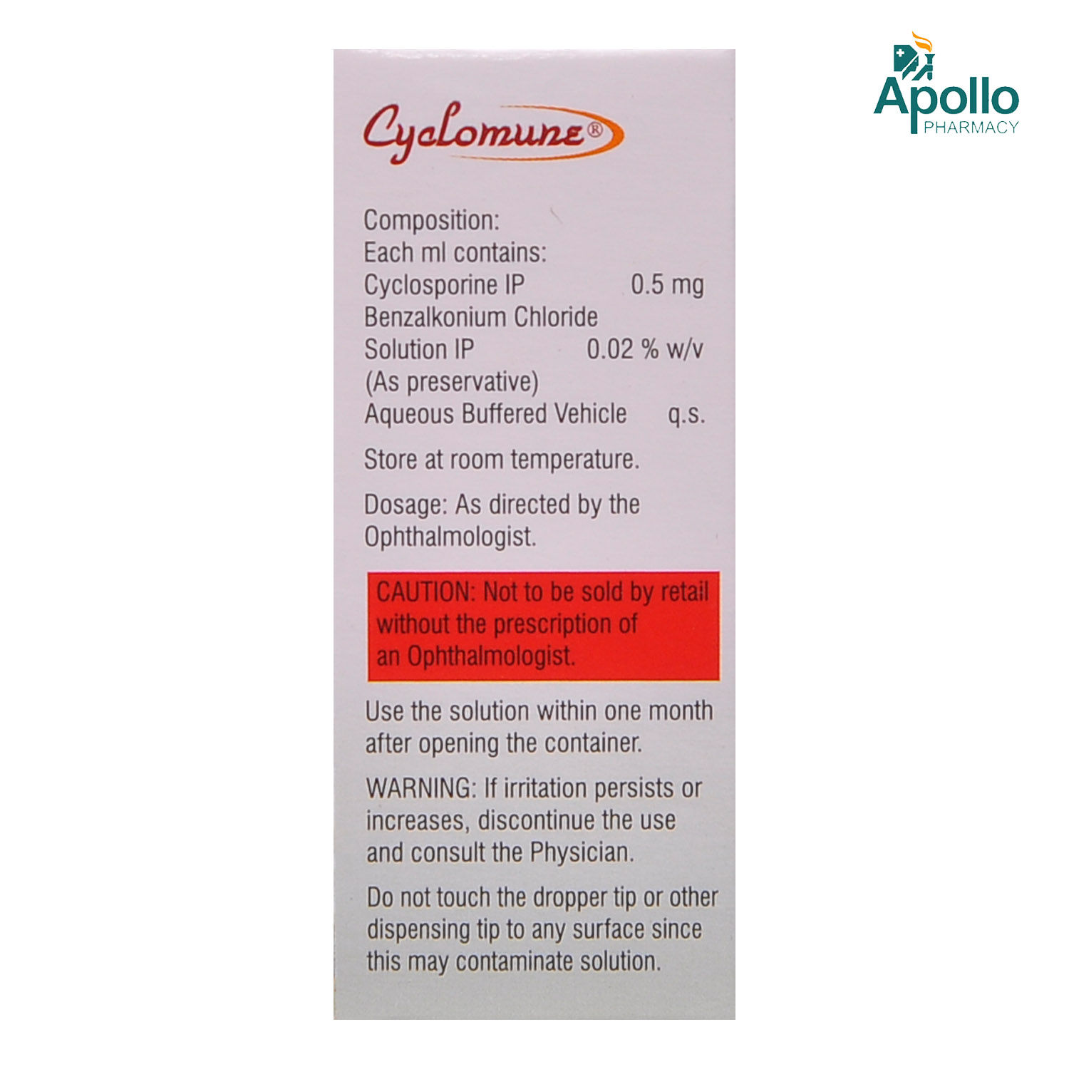 Cyclomune 0.5% Eye Drop 3 ml Price, Uses, Side Effects, Composition ...