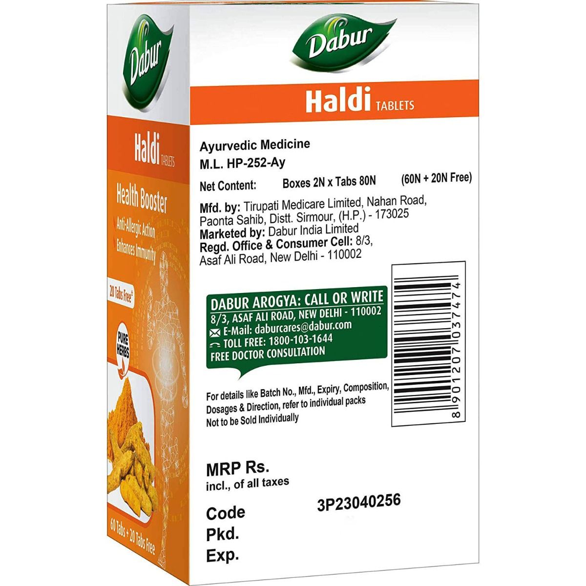 Dabur Haldi, 60 Tablets + 20 Tablets Free Price, Uses, Side Effects ...