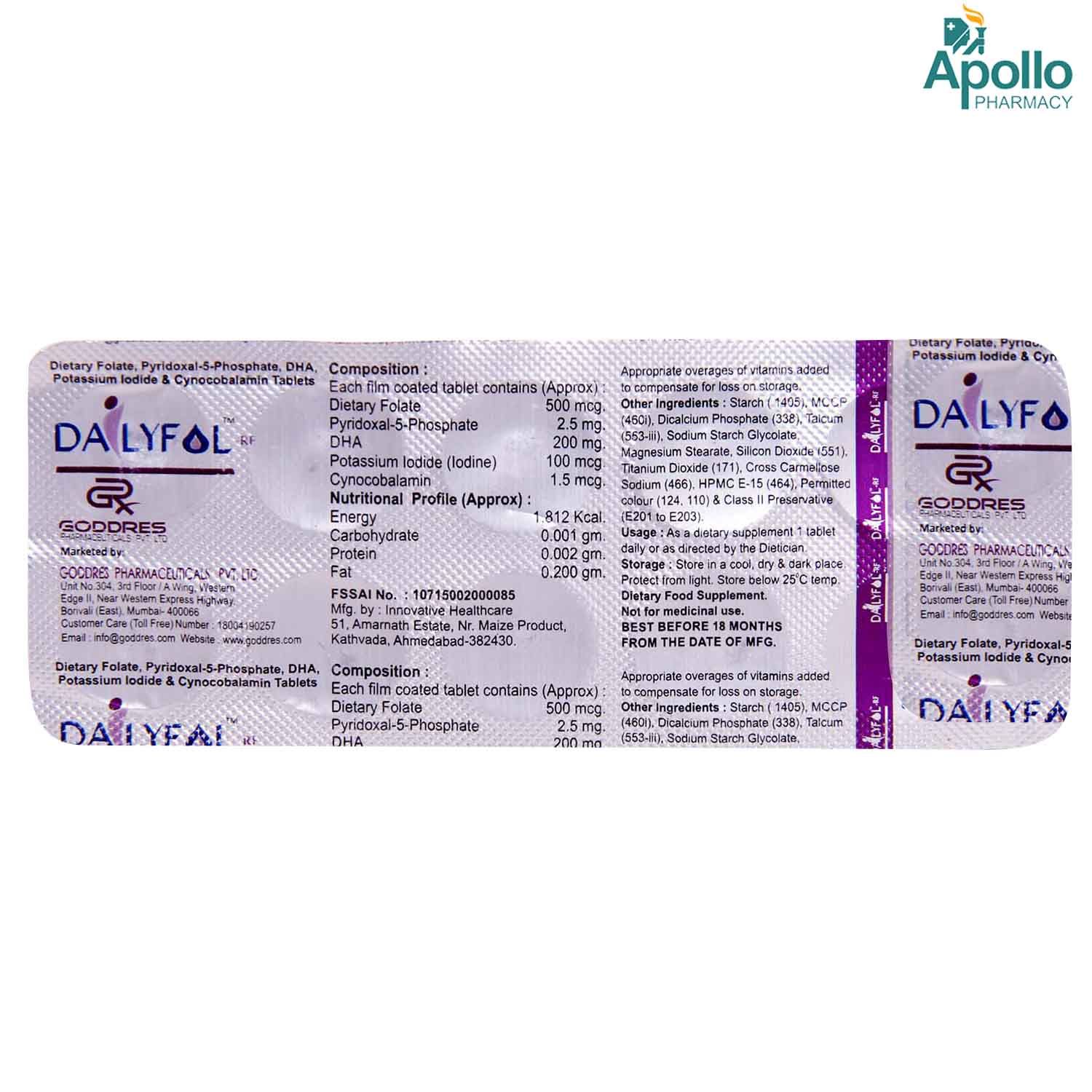 Dailyfol Tablet 10's Price, Uses, Side Effects, Composition - Apollo ...