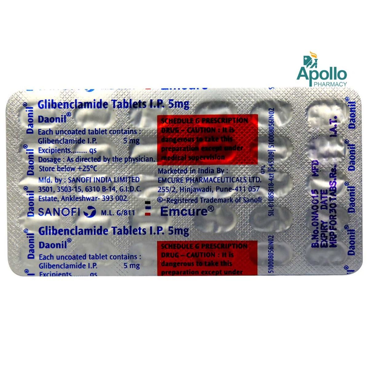 Daonil Tablet 30's Price, Uses, Side Effects, Composition - Apollo Pharmacy