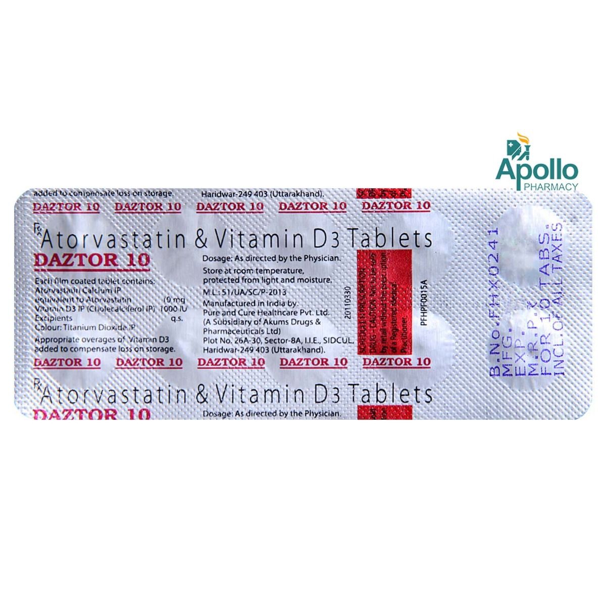 Daztor 10 Tablet 10's Price, Uses, Side Effects, Composition - Apollo ...