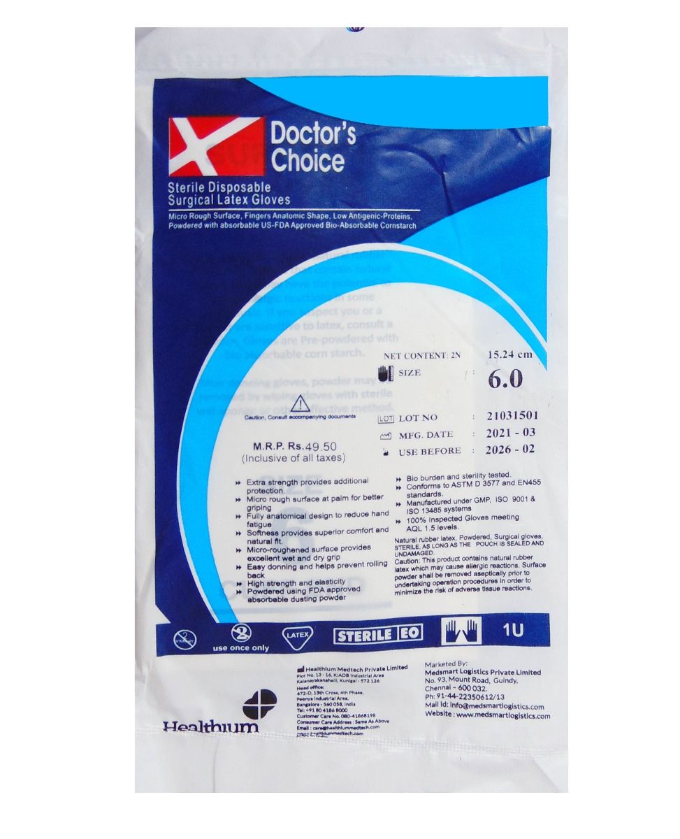 Doctor's Choice Sterile Disposable Surgical Latex Gloves Size-6.0, 1 ...