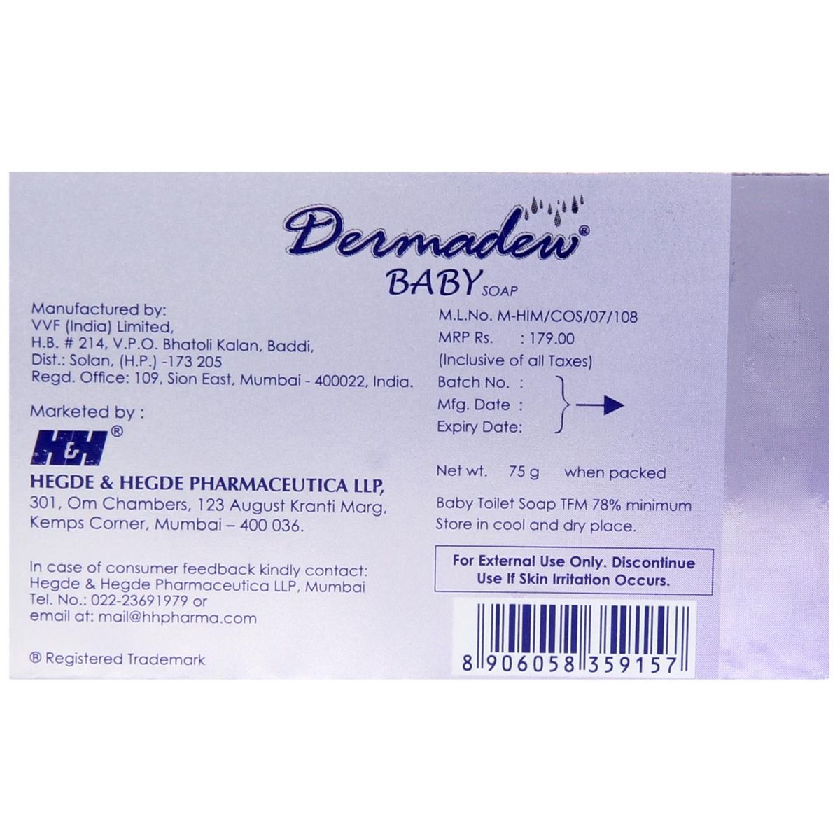 Dermadew Baby Soap, 75 gm Price, Uses, Side Effects, Composition ...