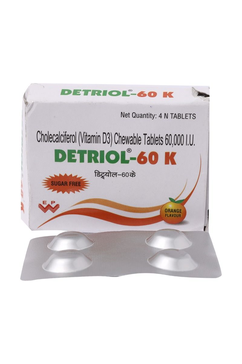 Detriol-60K Orange Flavour Sugar Free Chewable Tablet | Uses, Side ...