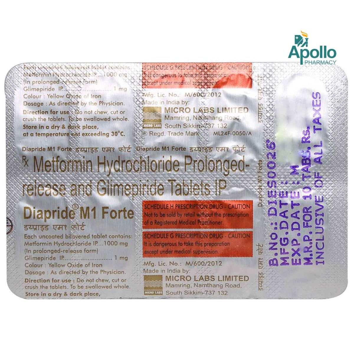 Diapride M1 Forte Tablet 10's Price, Uses, Side Effects, Composition ...