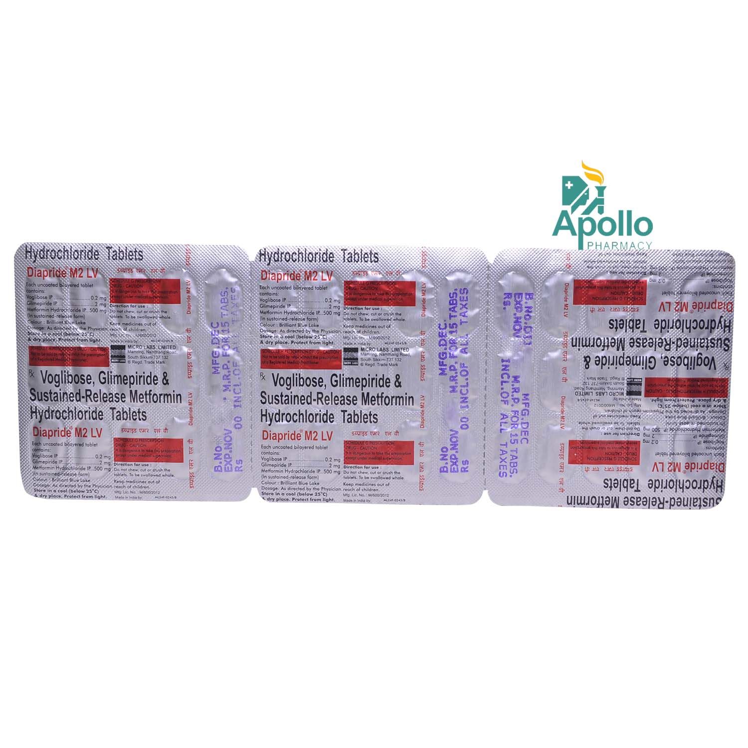 Diapride M2 LV Tablet | Uses, Side Effects, Price | Apollo Pharmacy
