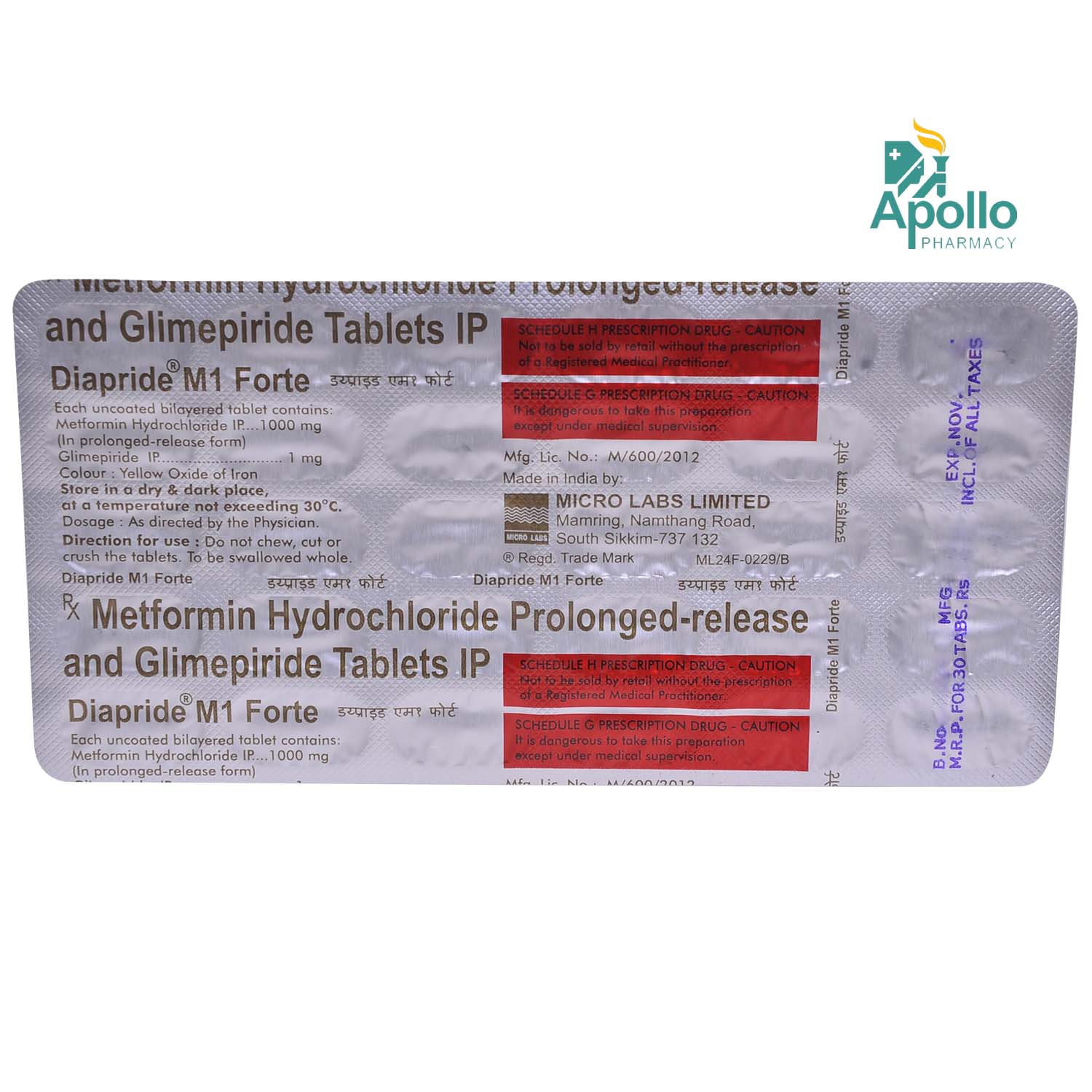 Diapride M1 Forte Tablet 30's Price, Uses, Side Effects, Composition ...