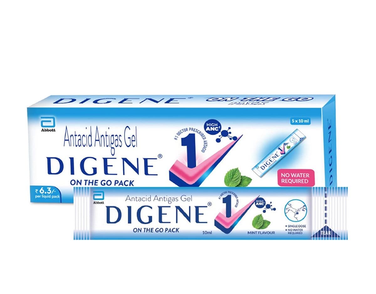 Digene On The Go Pack Mint Flavour Antacid Antigas Gel, 5 x 10 ml Price ...