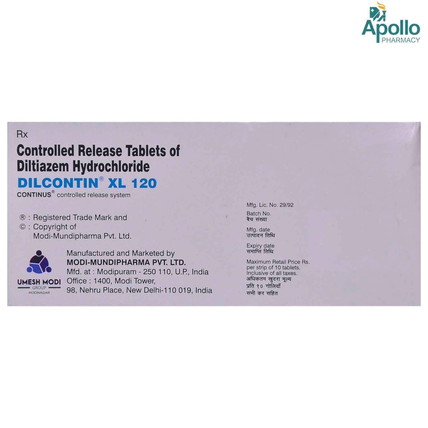 DILCONTIN XL 120MG TABLET Price, Uses, Side Effects, Composition ...