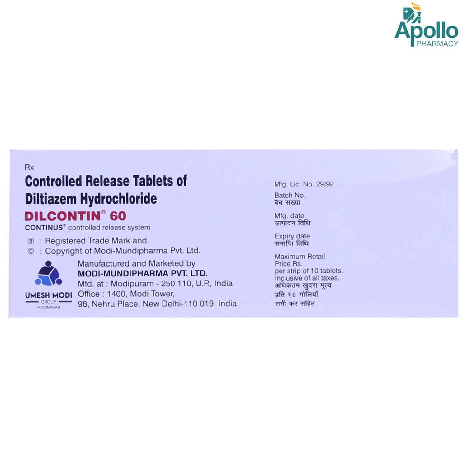 Dilcontin 60 mg Tablet 10's Price, Uses, Side Effects, Composition ...