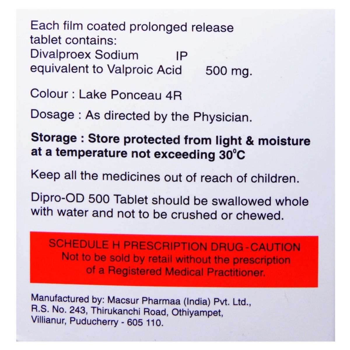 Dipro OD 500 Tablet 10's Price, Uses, Side Effects, Composition - Apollo Pharmacy