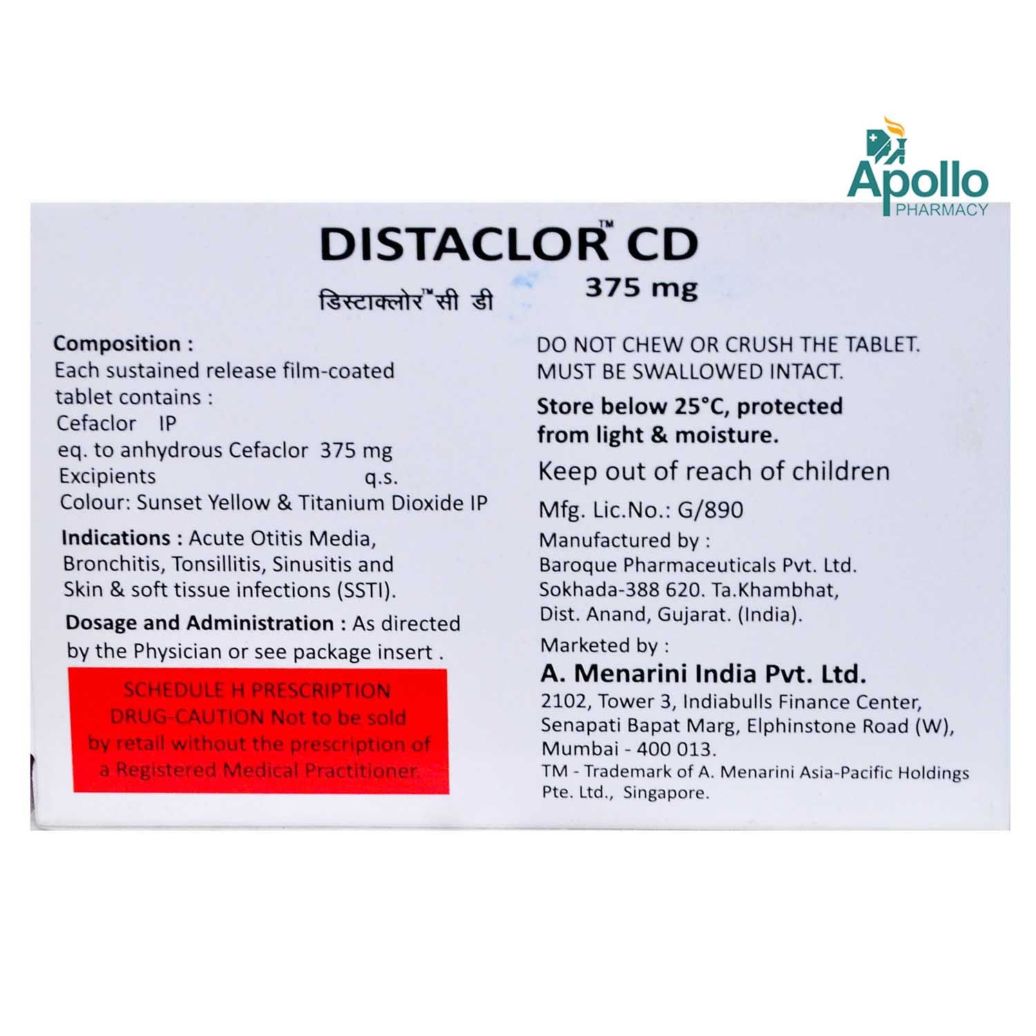 Distaclor CD 375 Tablet 10's Price, Uses, Side Effects, Composition ...