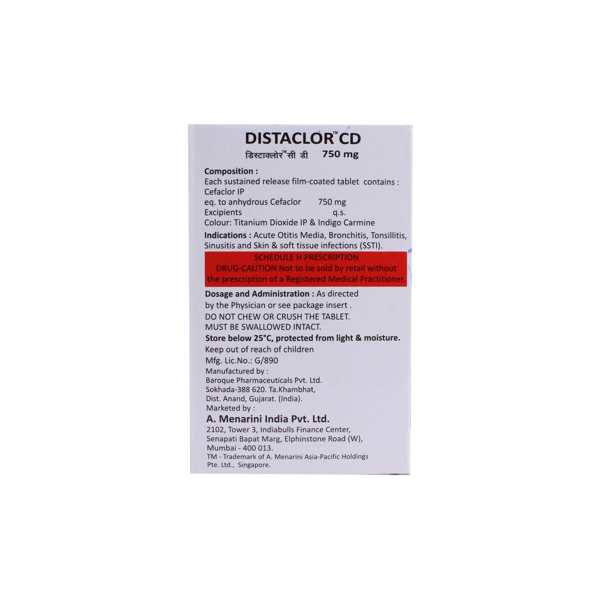 Distaclor CD 750mg Tablet 6's Price, Uses, Side Effects, Composition ...