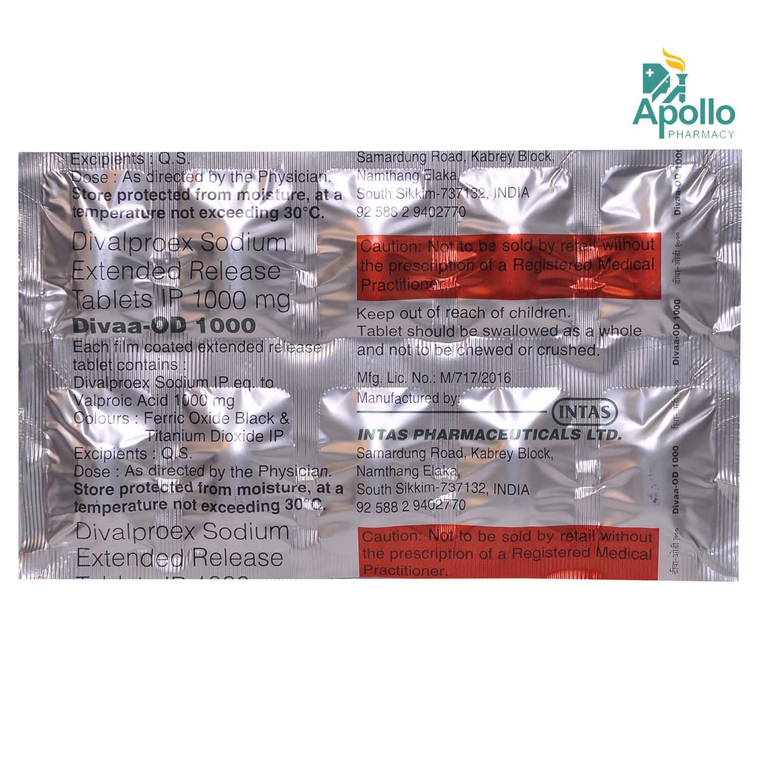 Divaa-OD 1000 Tablet 10's Price, Uses, Side Effects, Composition - Apollo Pharmacy