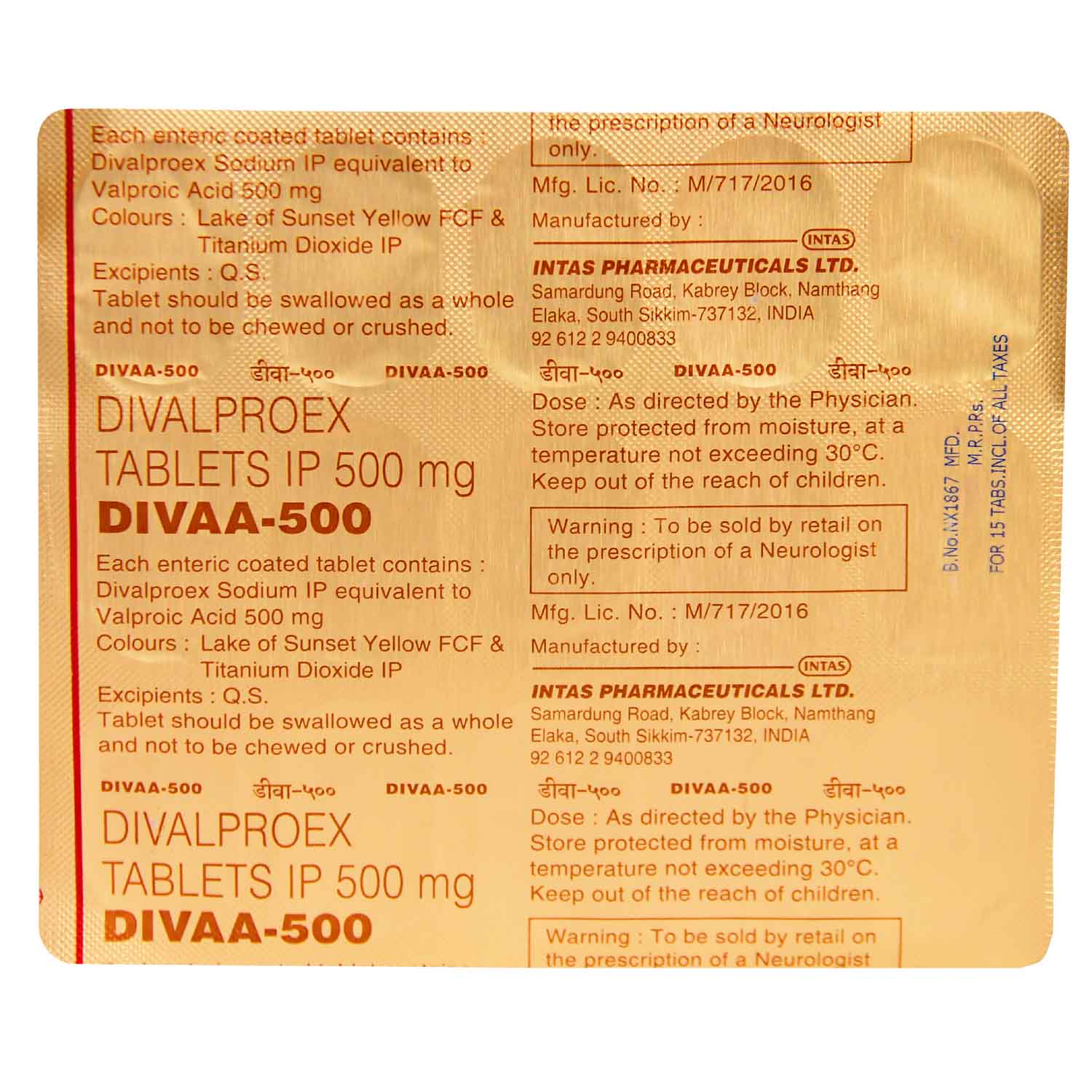 Divaa-500 Tablet 15's Price, Uses, Side Effects, Composition - Apollo Pharmacy