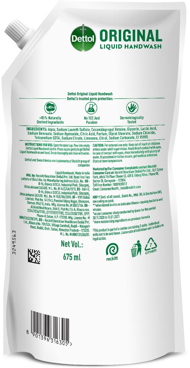 Dettol Original Liquid Handwash, 675 ml (Buy 1 Get 1 Free) Price, Uses ...
