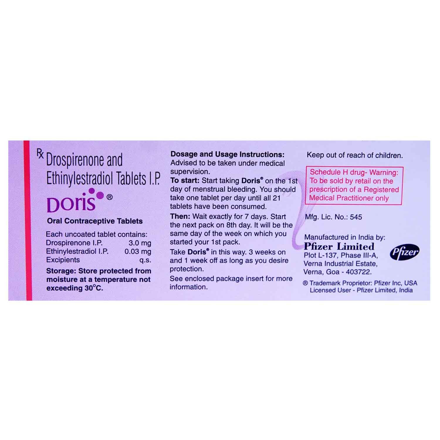 Doris Tablet 21's Price, Uses, Side Effects, Composition - Apollo Pharmacy