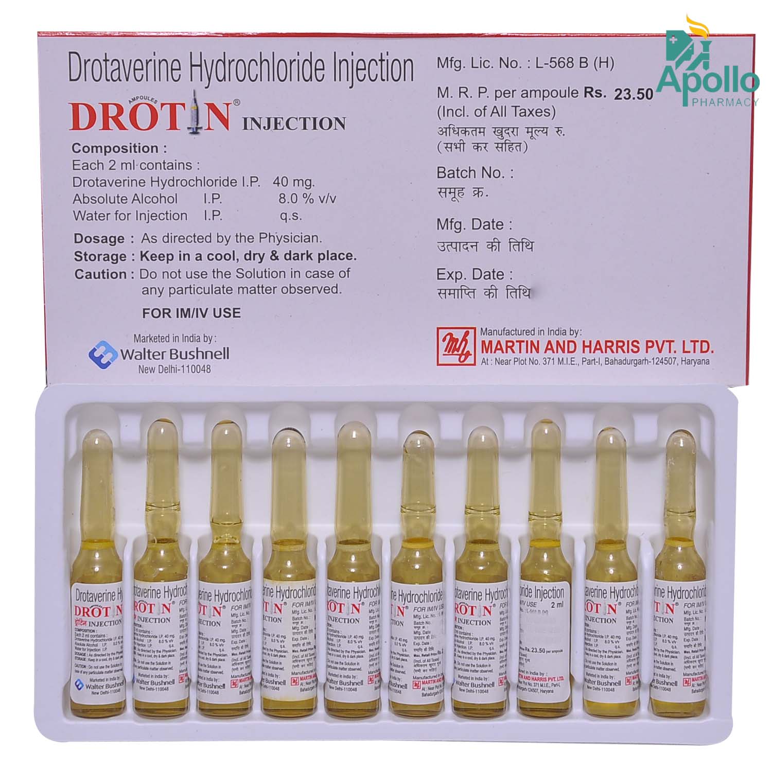 Drotin 40 mg Injection 10 x 2 ml | Uses, Side Effects, Price | Apollo ...