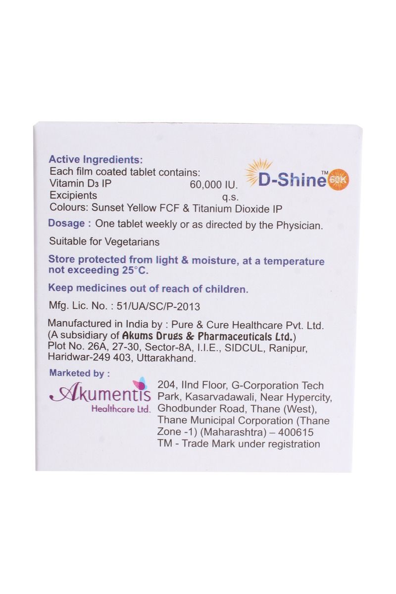Dshine 60K Tablet 4's Price, Uses, Side Effects, Composition - Apollo ...
