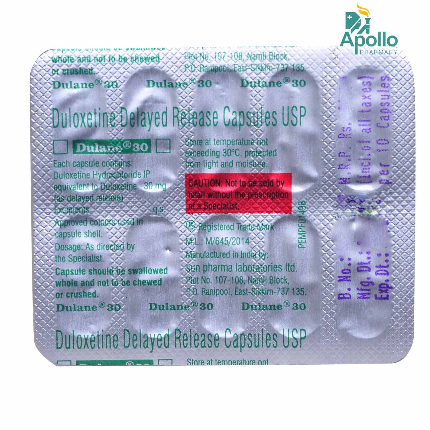 Dulane 30 Capsule 10's Price, Uses, Side Effects, Composition - Apollo ...