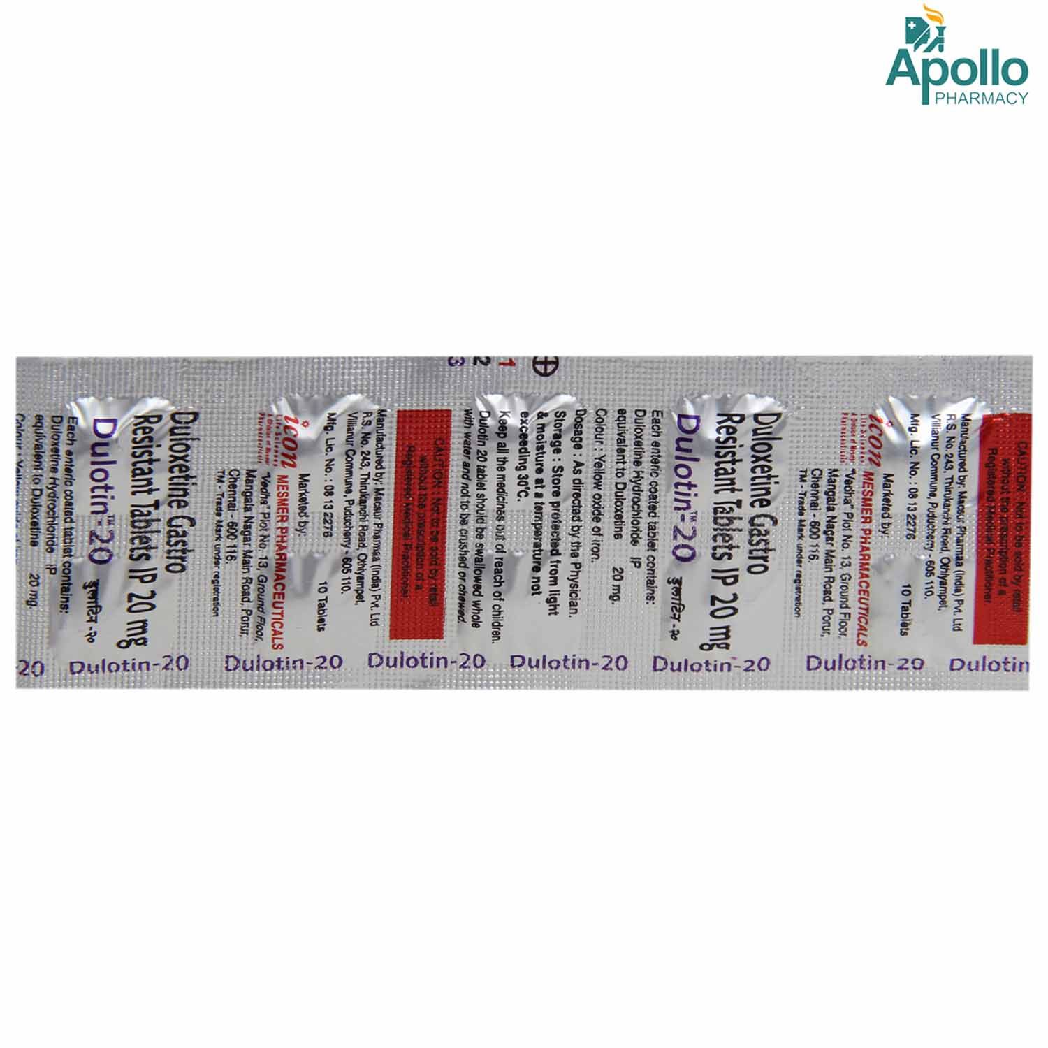 Dulotin 20 Tablet | Uses, Side Effects, Price | Apollo Pharmacy