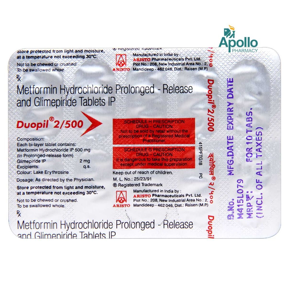 Duopil 2/500 Tablet 10's Price, Uses, Side Effects, Composition ...