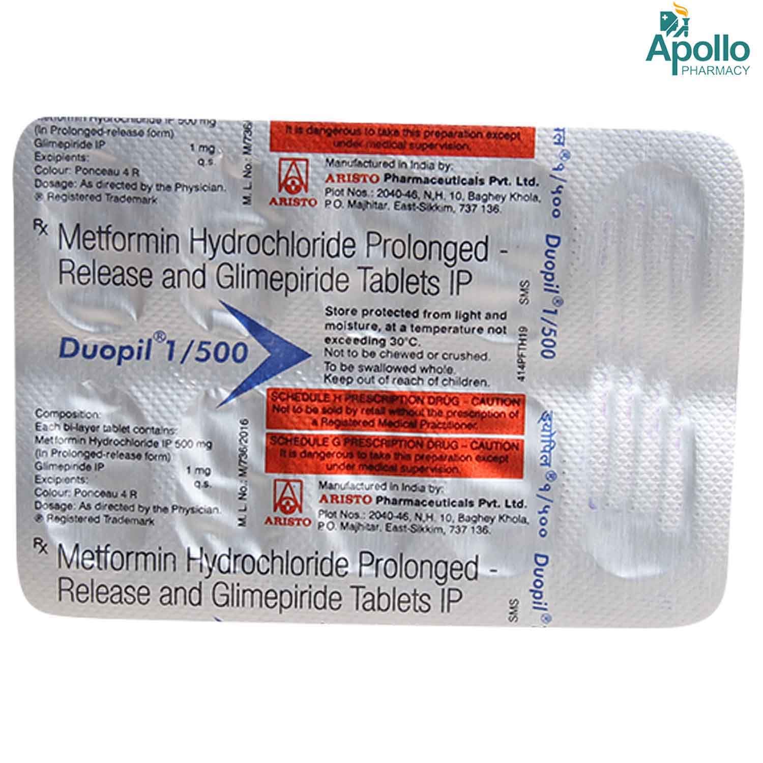 Duopil 1/500 Tablet 10's Price, Uses, Side Effects, Composition ...