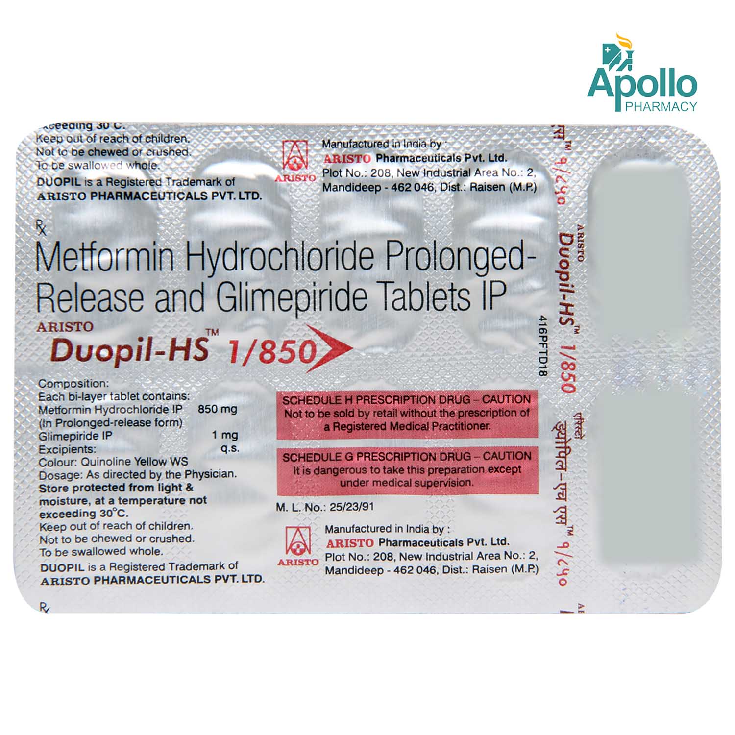 Duopil HS 1 mg/850 mg Tablet 10's Price, Uses, Side Effects ...