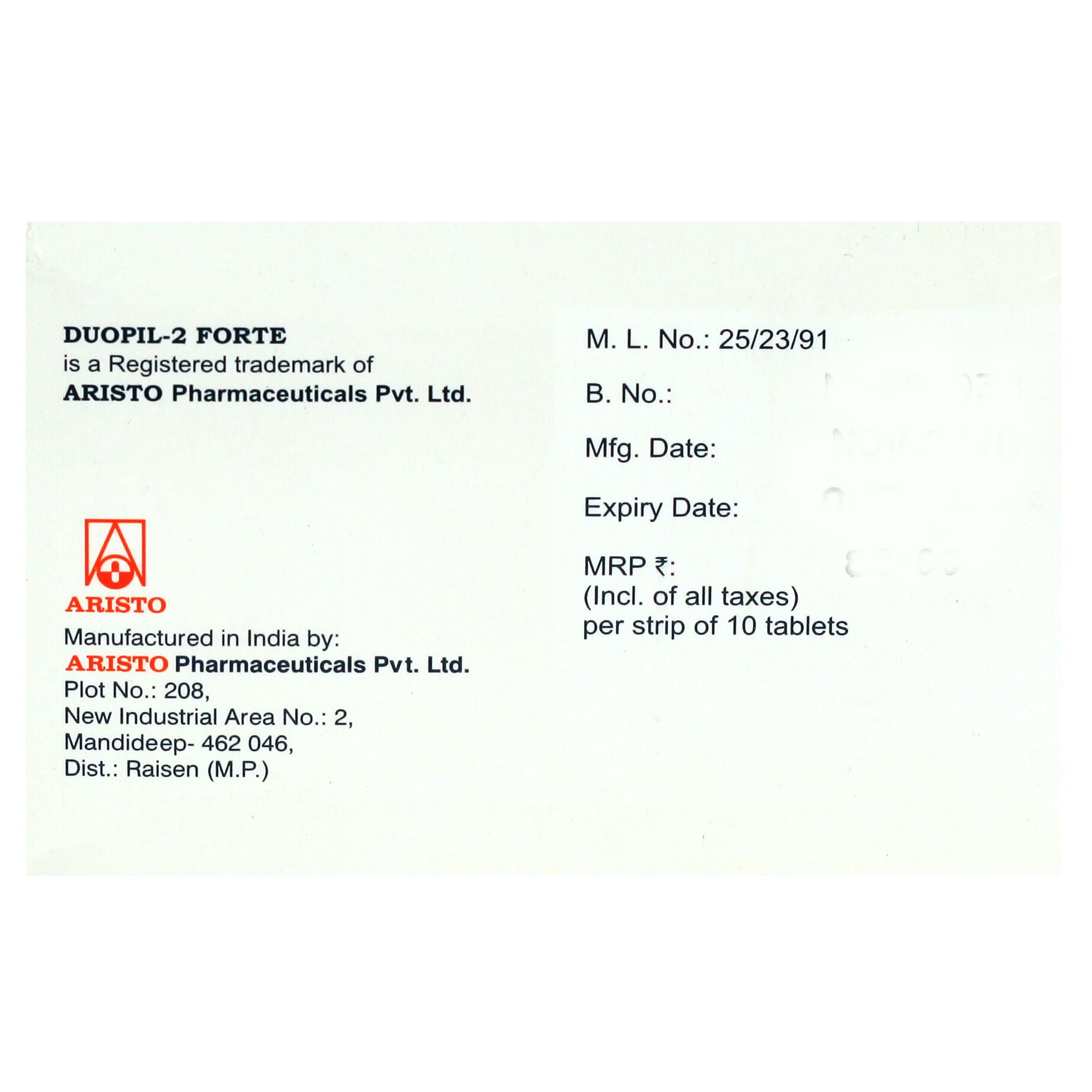 Duopil-2 Forte Tablet | Uses, Side Effects, Price | Apollo Pharmacy