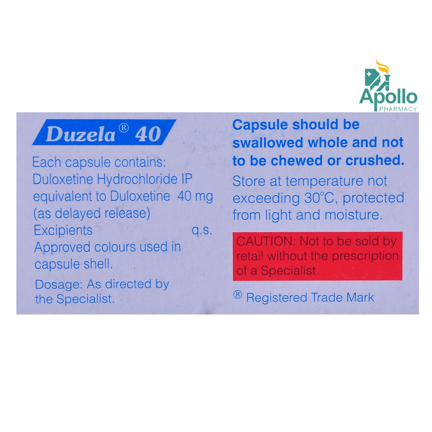 Duzela 40 Capsule 10's Price, Uses, Side Effects, Composition - Apollo ...