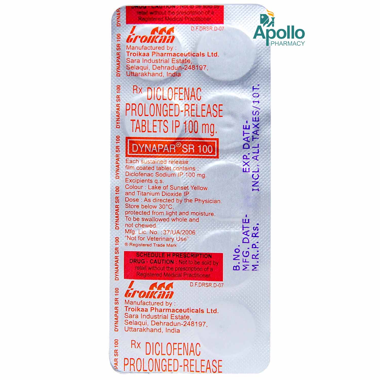 Dynapar SR 100 Tablet | Uses, Side Effects, Price | Apollo Pharmacy