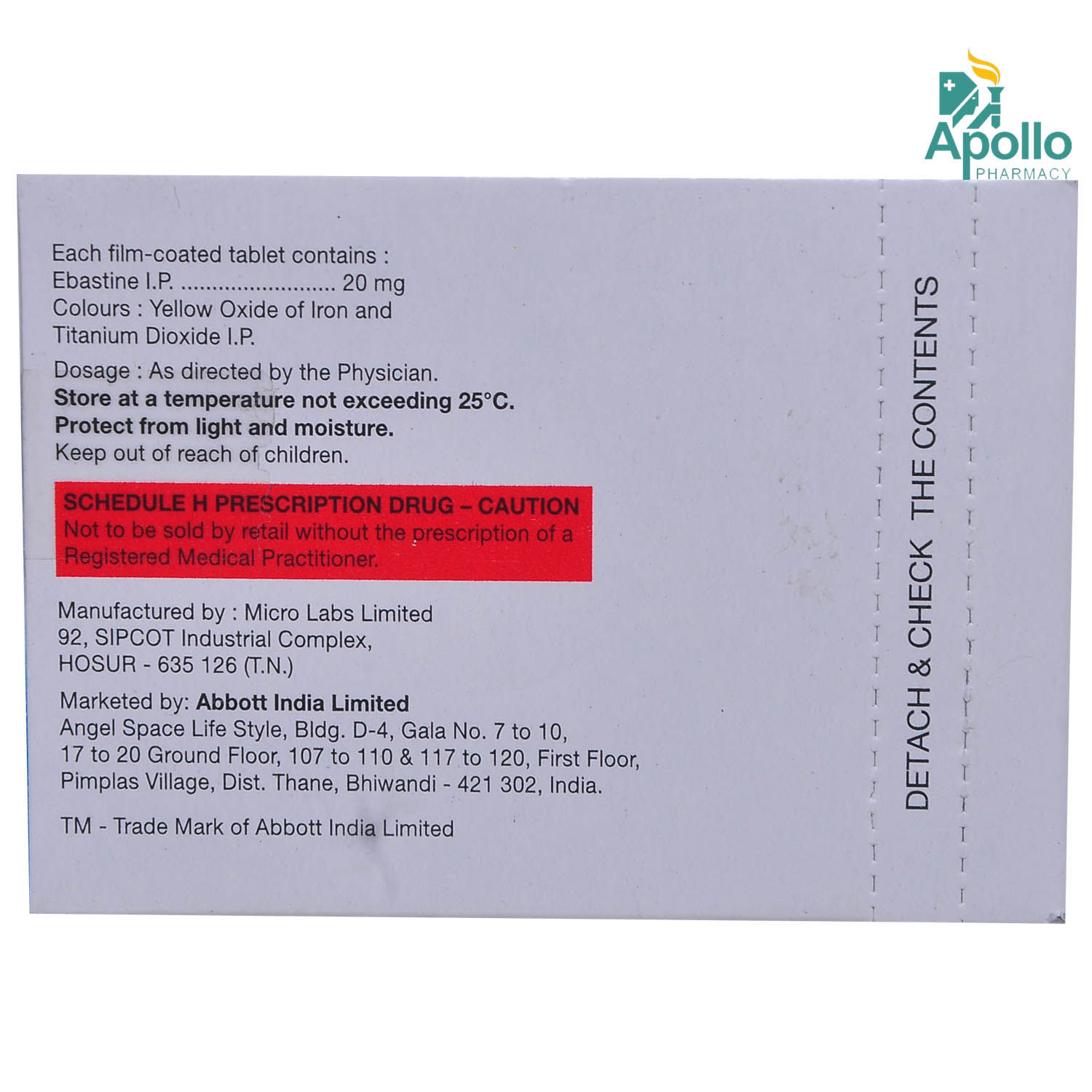 Ebasil 20 Tablet 10's Price, Uses, Side Effects, Composition - Apollo ...