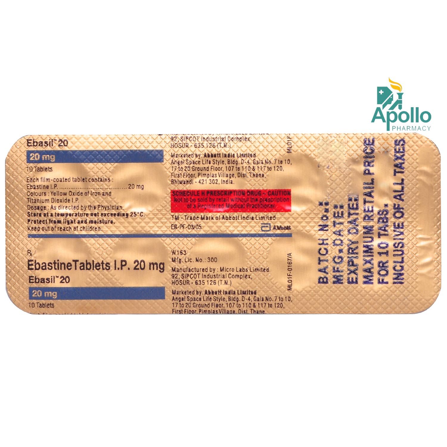 Ebasil 20 Tablet 10's Price, Uses, Side Effects, Composition - Apollo ...