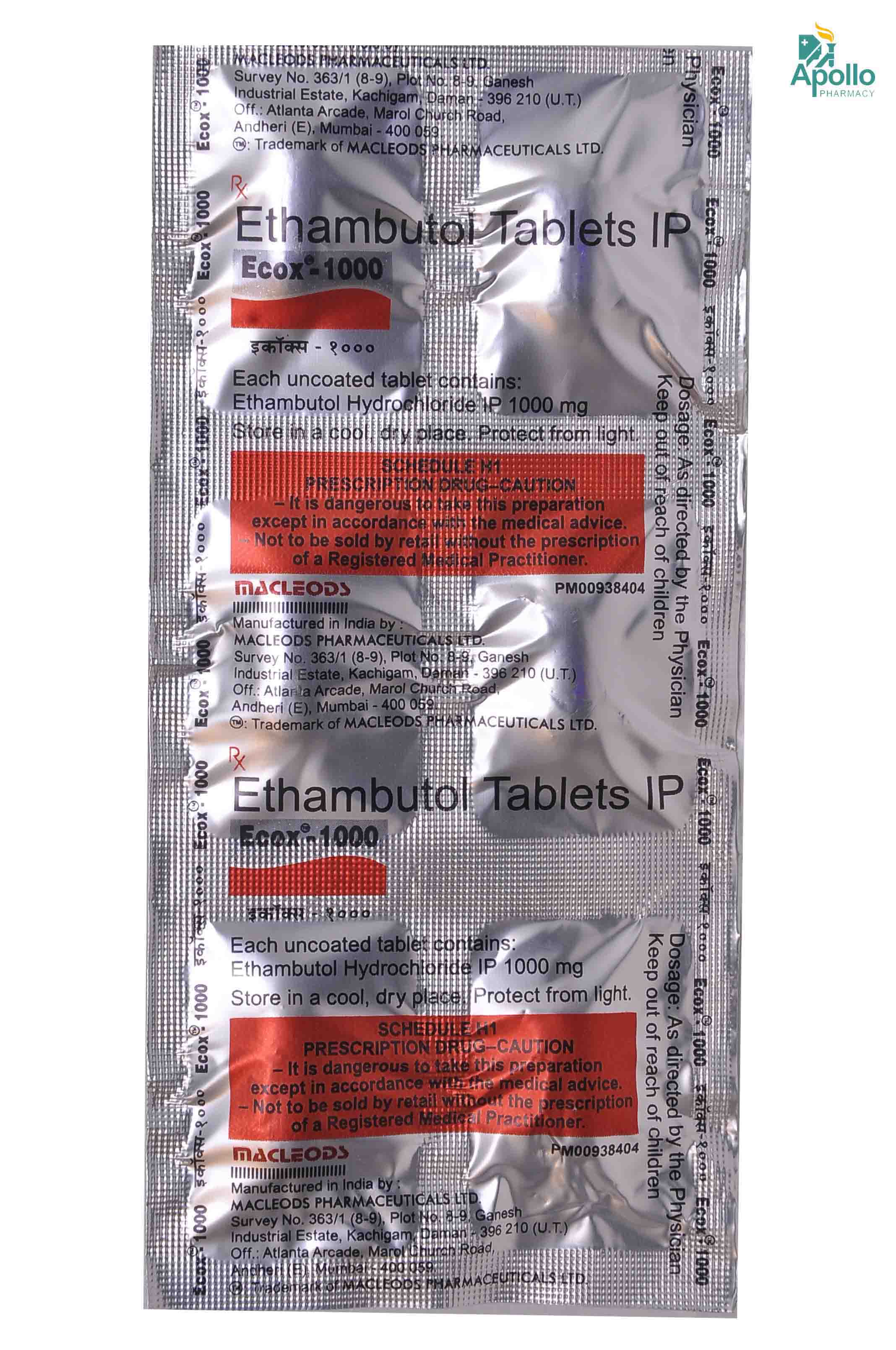 Ecox 1000 mg Tablet 6's Price, Uses, Side Effects, Composition - Apollo ...