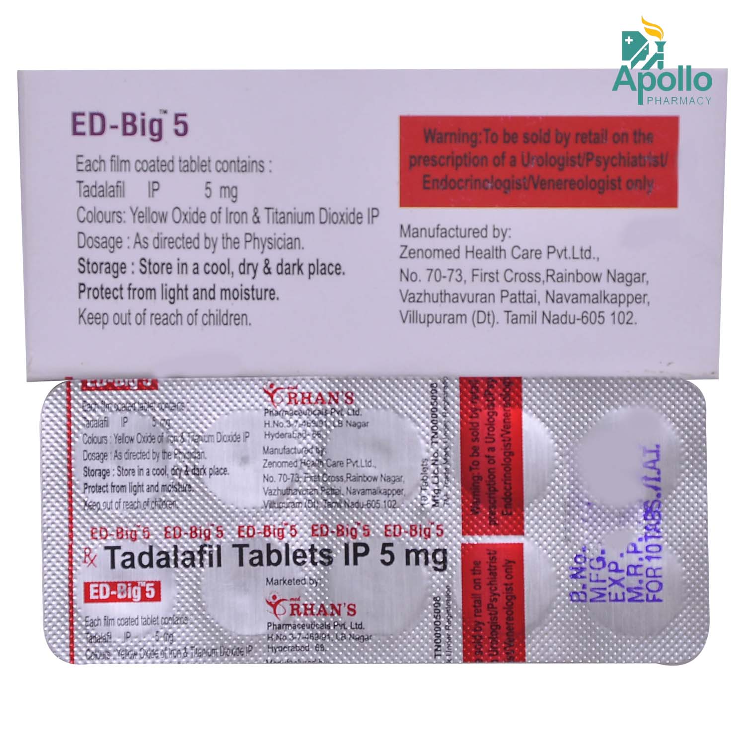 Ed-Big 5mg Tablet 10's Price, Uses, Side Effects, Composition - Apollo ...